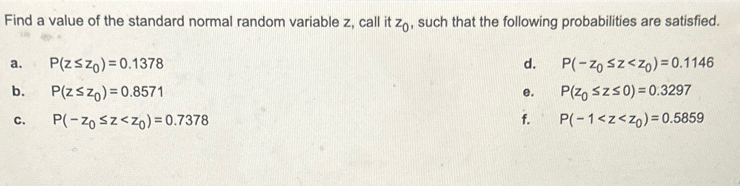 Solved Find a value of the standard normal random variable | Chegg.com