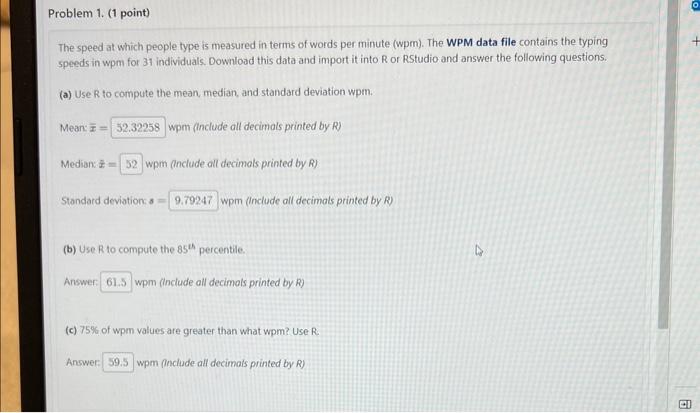 Solved The speed at which people type is measured in terms | Chegg.com