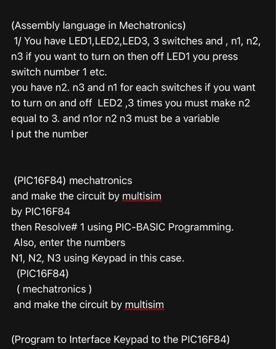 Solved (Assembly language in Mechatronics) 1/ You have LED1, | Chegg.com