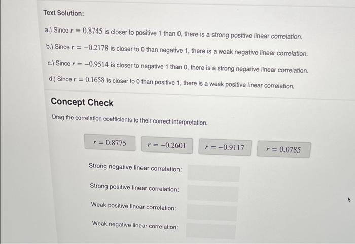 Solved Text Solution: a.) Since r=0.8745 is closer to | Chegg.com