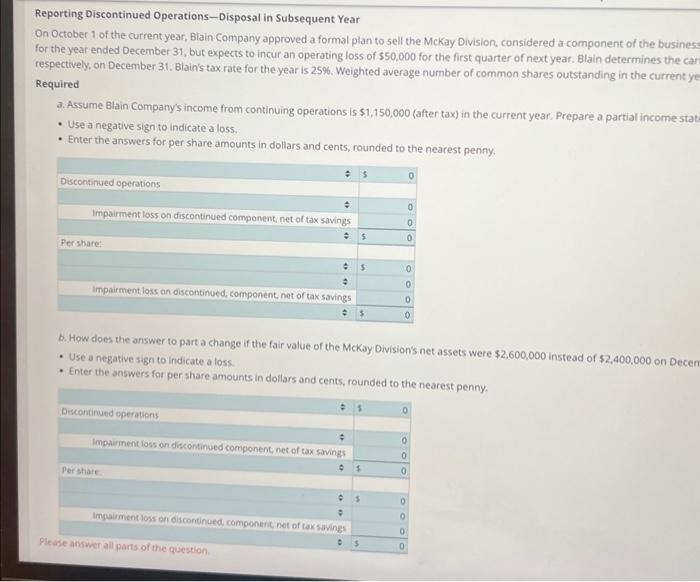 Solved Reporting Discontinued Operations-Disposal in | Chegg.com