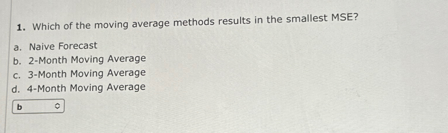 Solved Which of the moving average methods results in the | Chegg.com