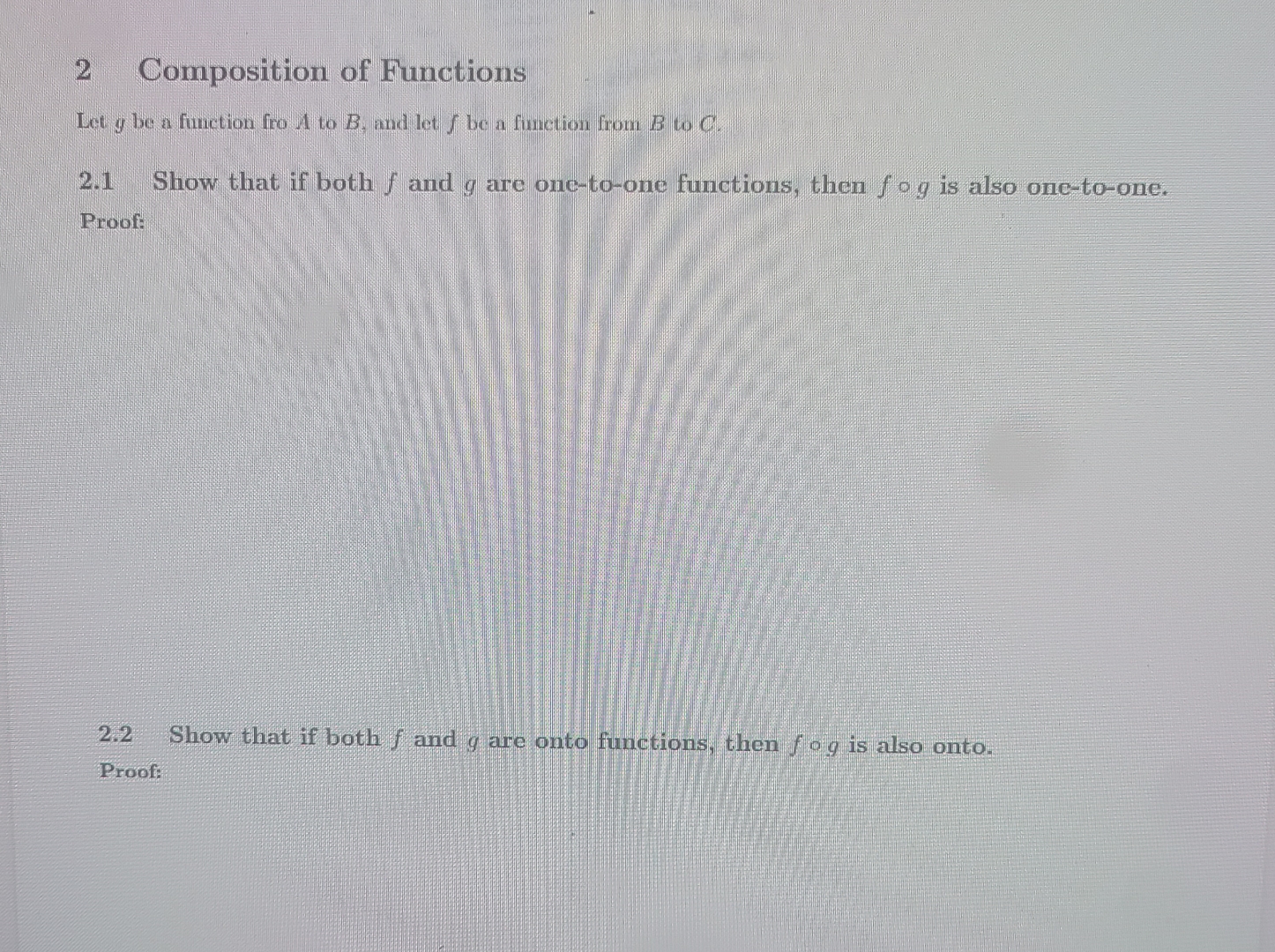 Solved 2 ﻿Composition of FunctionsLet g ﻿be a function fro A | Chegg.com