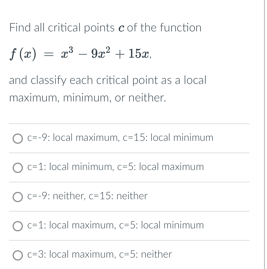 Solved Find all critical points c ﻿of the | Chegg.com