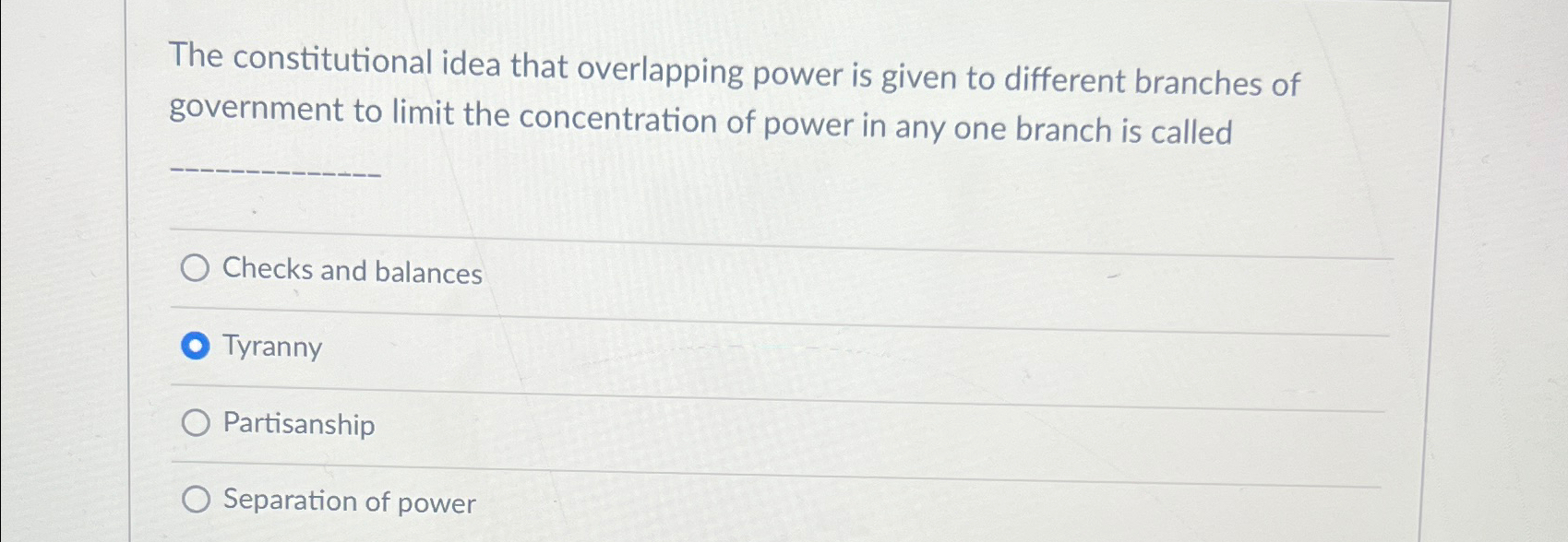 Solved The constitutional idea that overlapping power is | Chegg.com