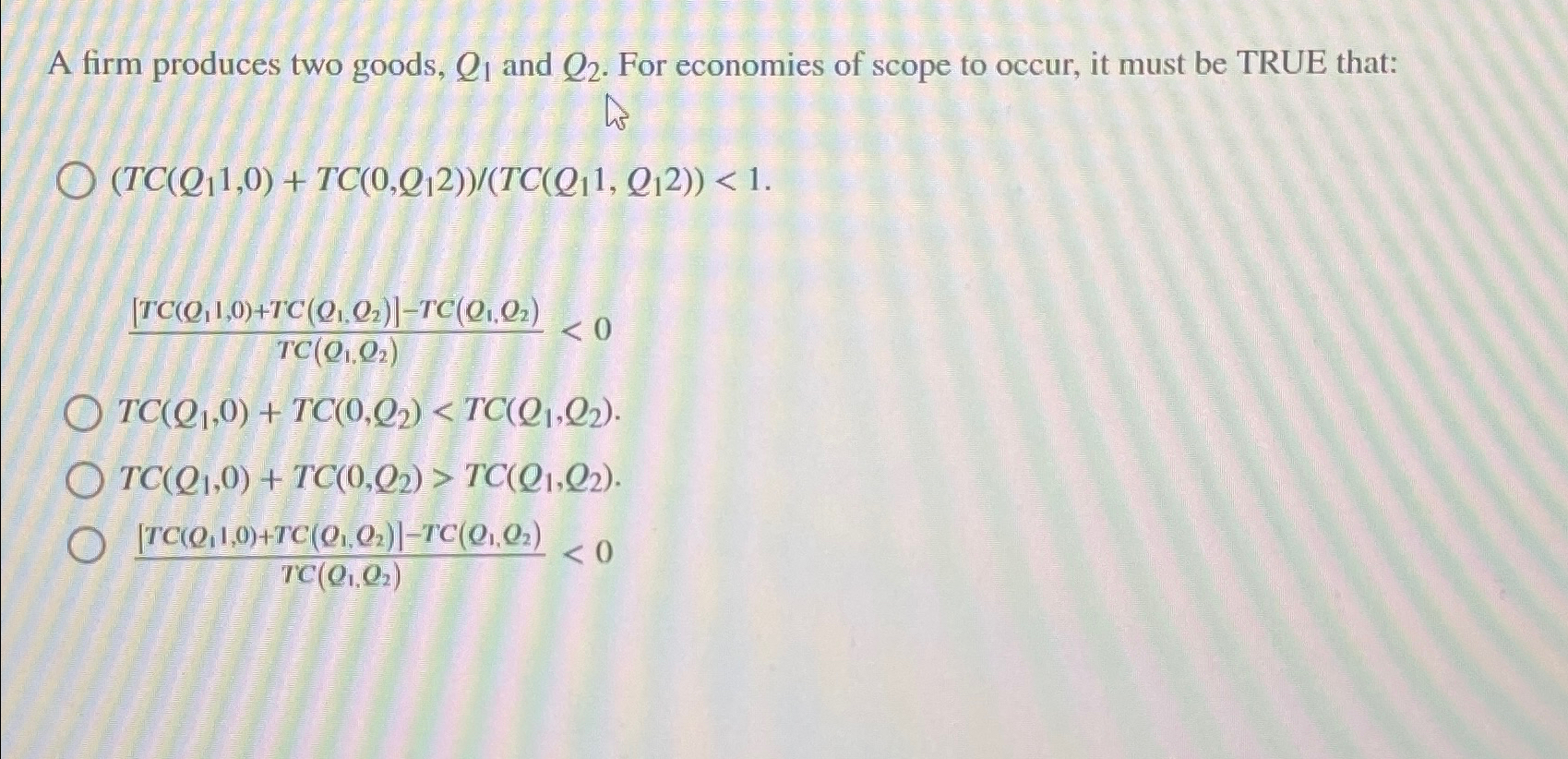 Solved A firm produces two goods, Q1 ﻿and Q2. ﻿For economies | Chegg.com