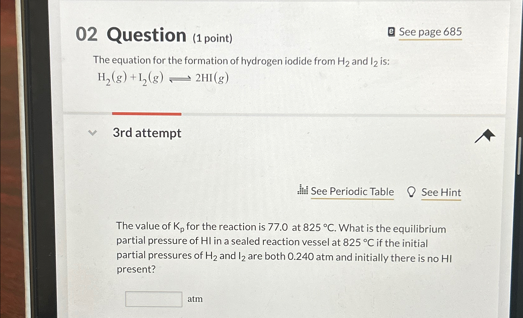 Solved 02 ﻿Question (1 ﻿point)(3) ﻿See page 685The equation | Chegg.com