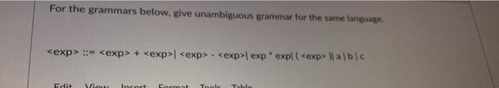 Solved For the grammars below. give unambiguous grammar for | Chegg.com