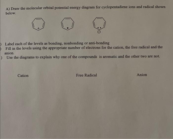 Solved A) Draw the molecular orbital potential energy | Chegg.com
