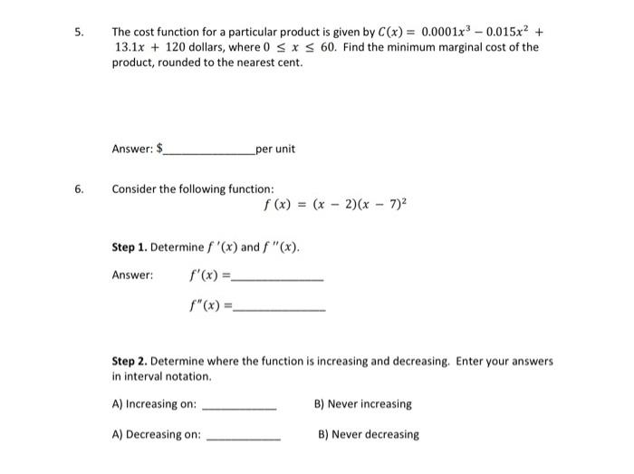 Solved 4 Consider The Function F X Answer 2x³ 21x²60x