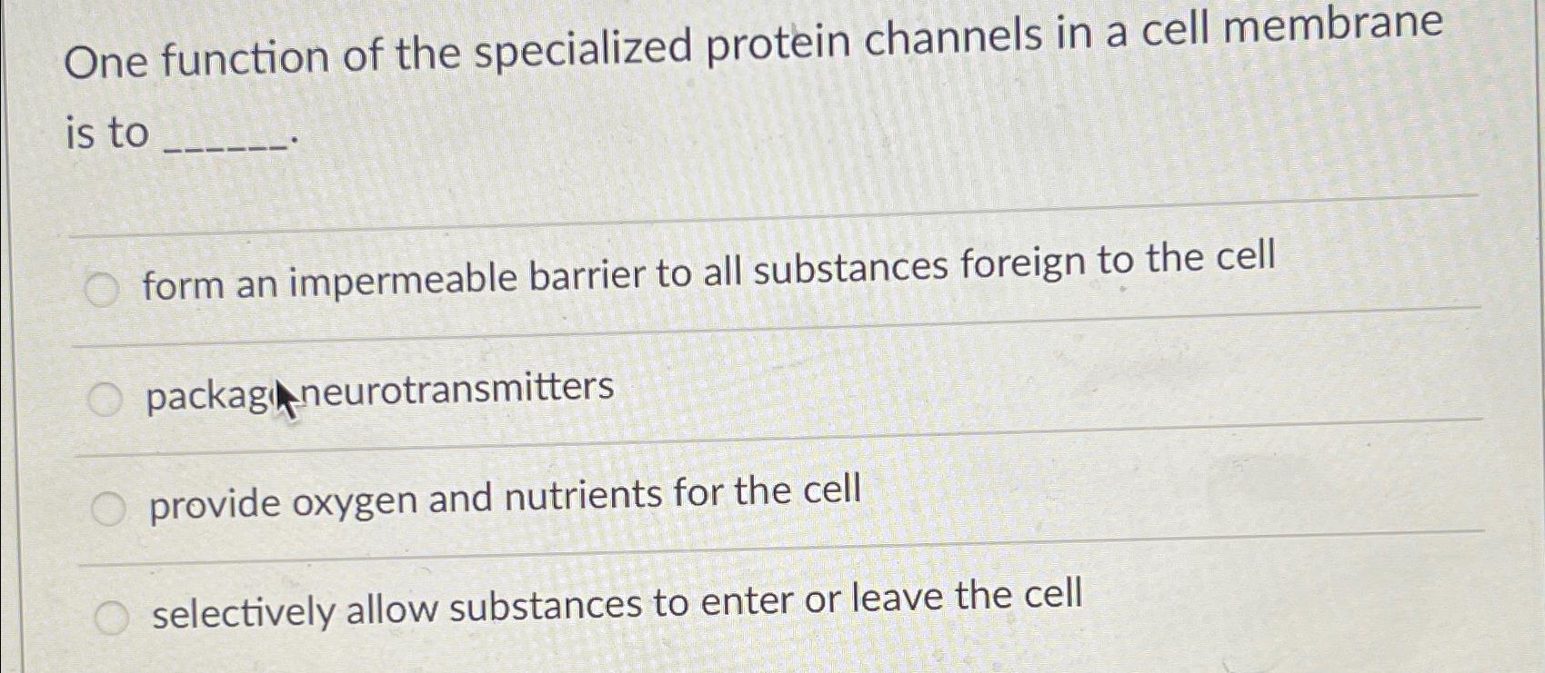 Solved One function of the specialized protein channels in a | Chegg.com
