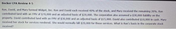 Solved Ron, David, and Mary formed widget, Inc. Ron and | Chegg.com