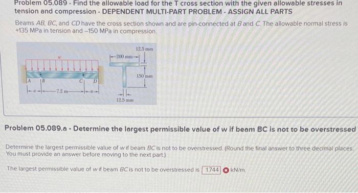 Solved Problem 05.089. Find the allowable load for the T | Chegg.com
