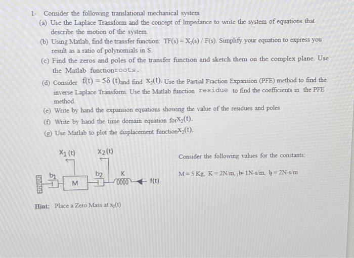 Solved 1- Consider the following translational mechanical | Chegg.com