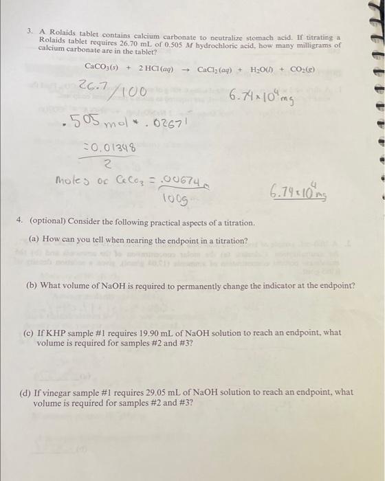 Solved 3. A Rolaids tablet contains calcium carbonate to | Chegg.com