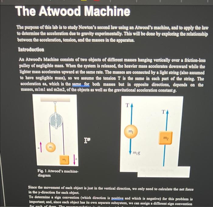 Solved The Atwood Machine The purpose of this lab is to | Chegg.com