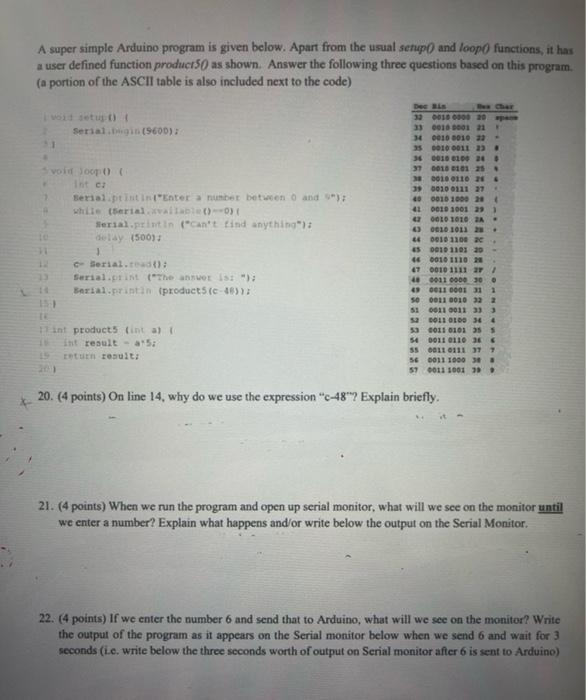 Solved A super simple Arduino program is given below. Apart | Chegg.com