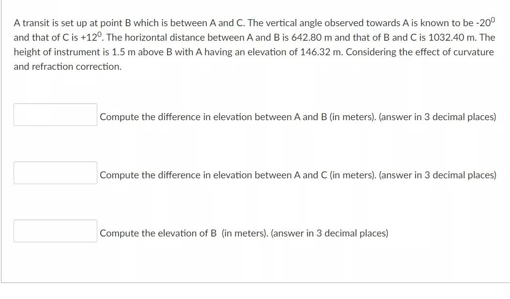 Solved A transit is set up at point B which is between A and | Chegg.com
