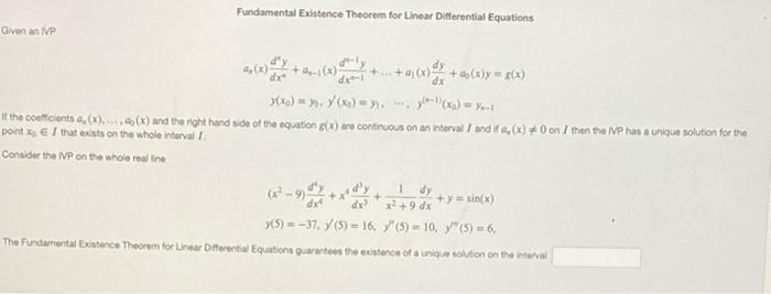 Solved Fundamental Existence Theorem for Linear Differential | Chegg.com