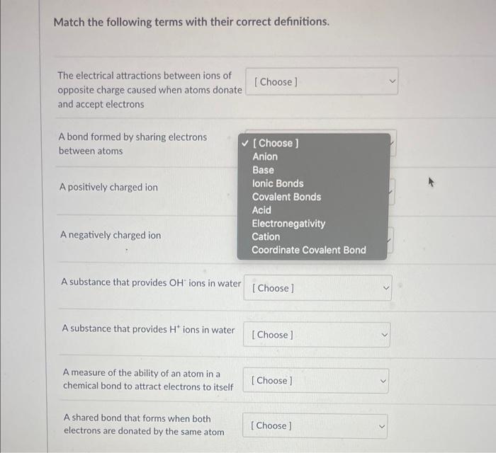 Solved Match the following terms with their correct | Chegg.com