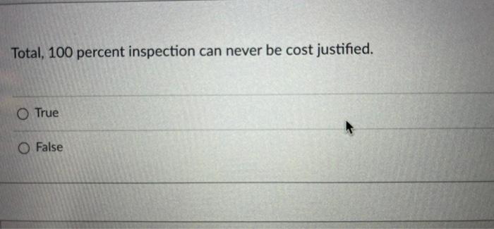 Solved Total, 100 percent inspection can never be cost | Chegg.com
