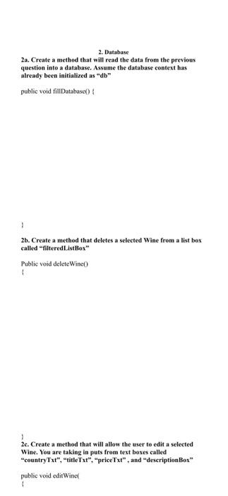 Solved 2. Database 2a. Create a method that will read the | Chegg.com