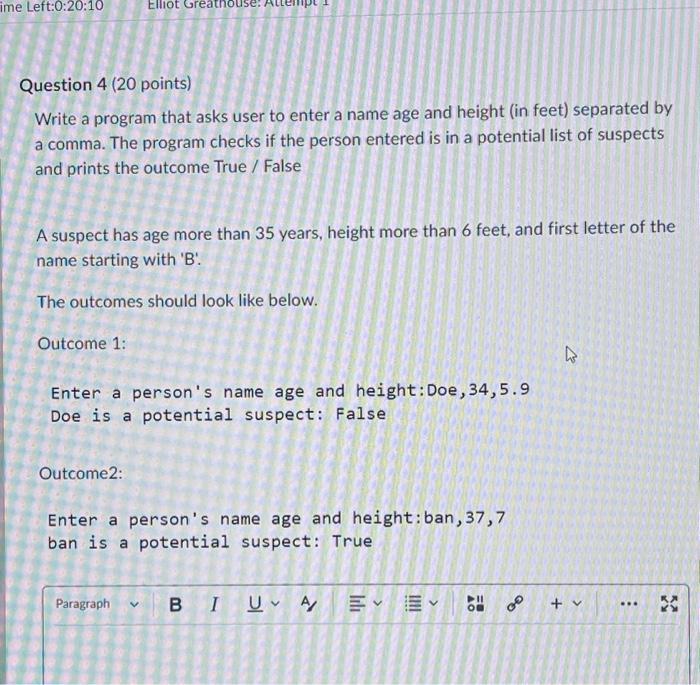 Solved Question 4 (20 points) Write a program that asks user | Chegg.com