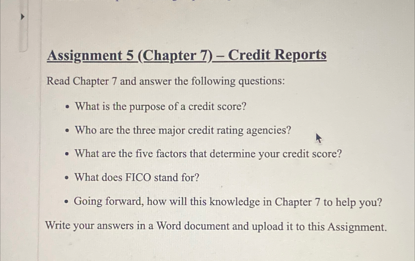 Solved Assignment 5 (Chapter 7)-Credit ReportsRead Chapter 7 | Chegg.com