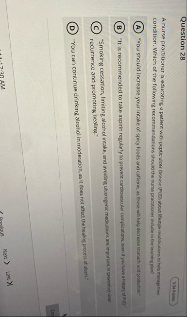 Solved Question 28A nurse practitioner is educating a | Chegg.com