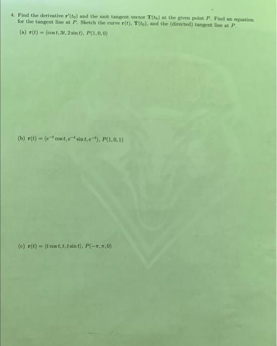 Solved 4. Find the derivative r′(t0) and the unit tangent | Chegg.com