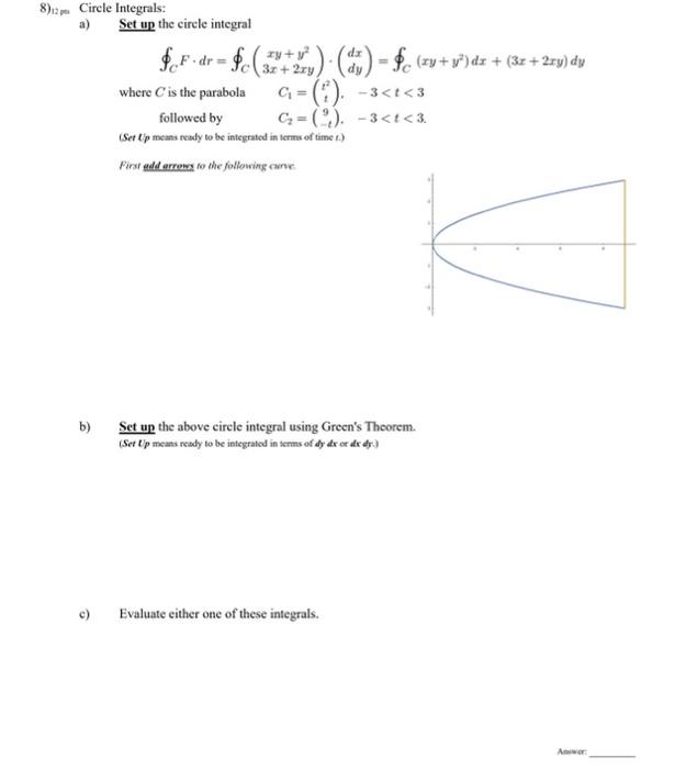 Solved 8) Circle Integrals: a) Set up the circle integral | Chegg.com