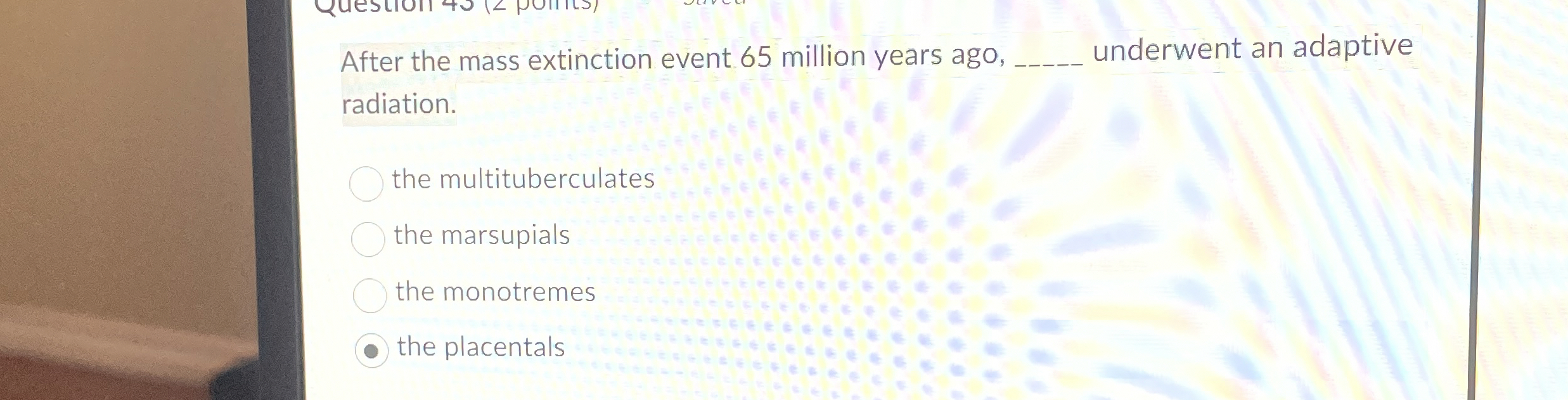 Solved After the mass extinction event 65 ﻿million years | Chegg.com