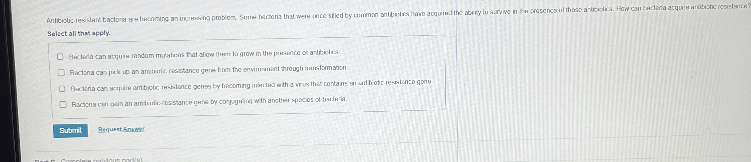 Solved Select all that apply.Bacteria can acquire random | Chegg.com