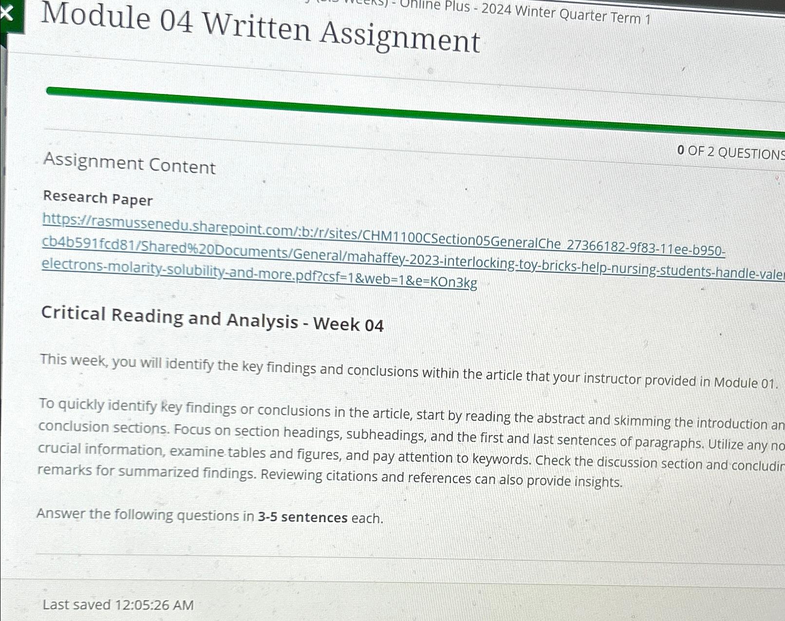 Module 04 ﻿Written AssignmentAssignment ContentO OF 2 | Chegg.com