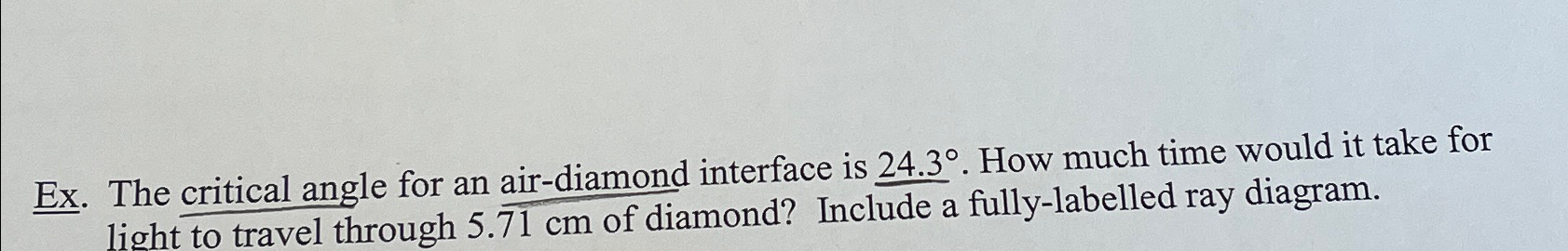 Solved Ex. ﻿The critical angle for an air-diamond interface | Chegg.com
