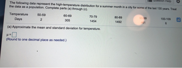 Solved The following data represent the high-temperature | Chegg.com