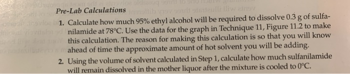 Solved Pre-Lab Calculations 1. Calculate how much 95% ethyl | Chegg.com