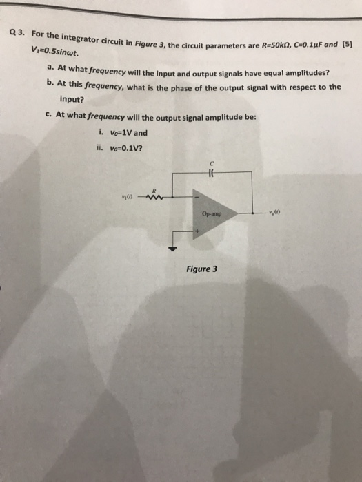Solved Q3. For the integrator circuit in Figure 3, the | Chegg.com