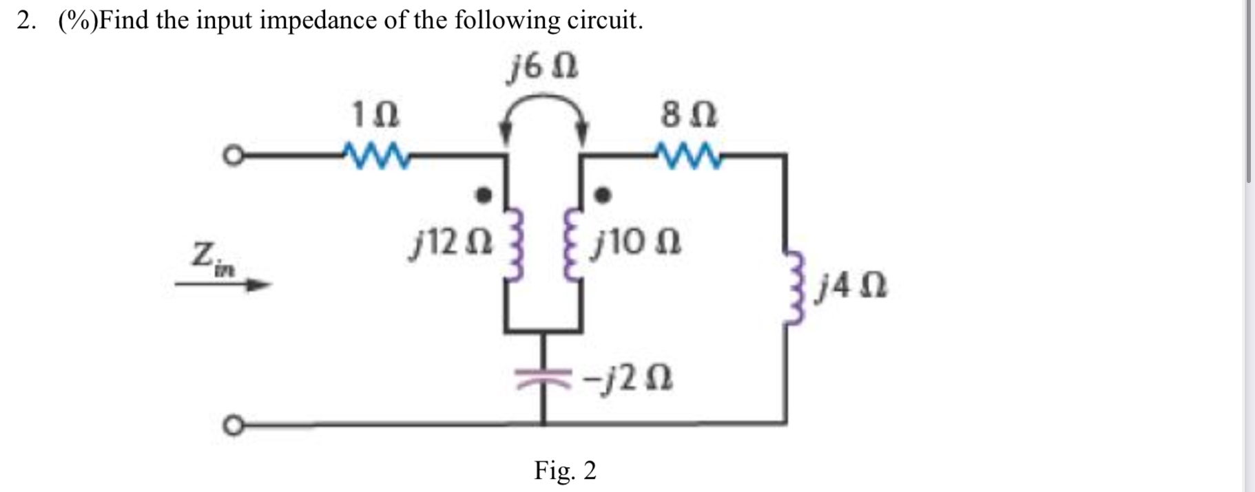 Solved (%)Find the input impedance of the following circuit. | Chegg.com