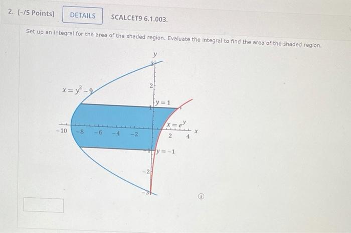 Solved 2. [-15 Points) DETAILS SCALCET9 6.1.003. Set up an | Chegg.com