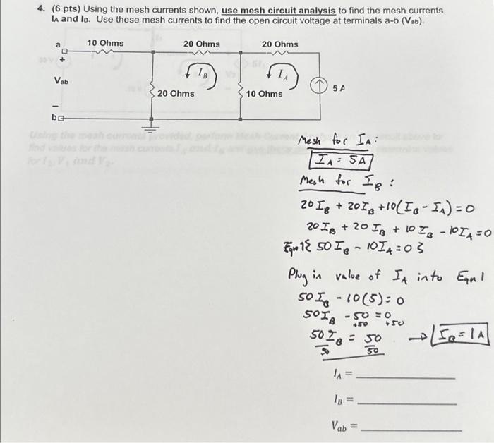 Solved 4. (6 pts) Using the mesh currents shown, use mesh | Chegg.com