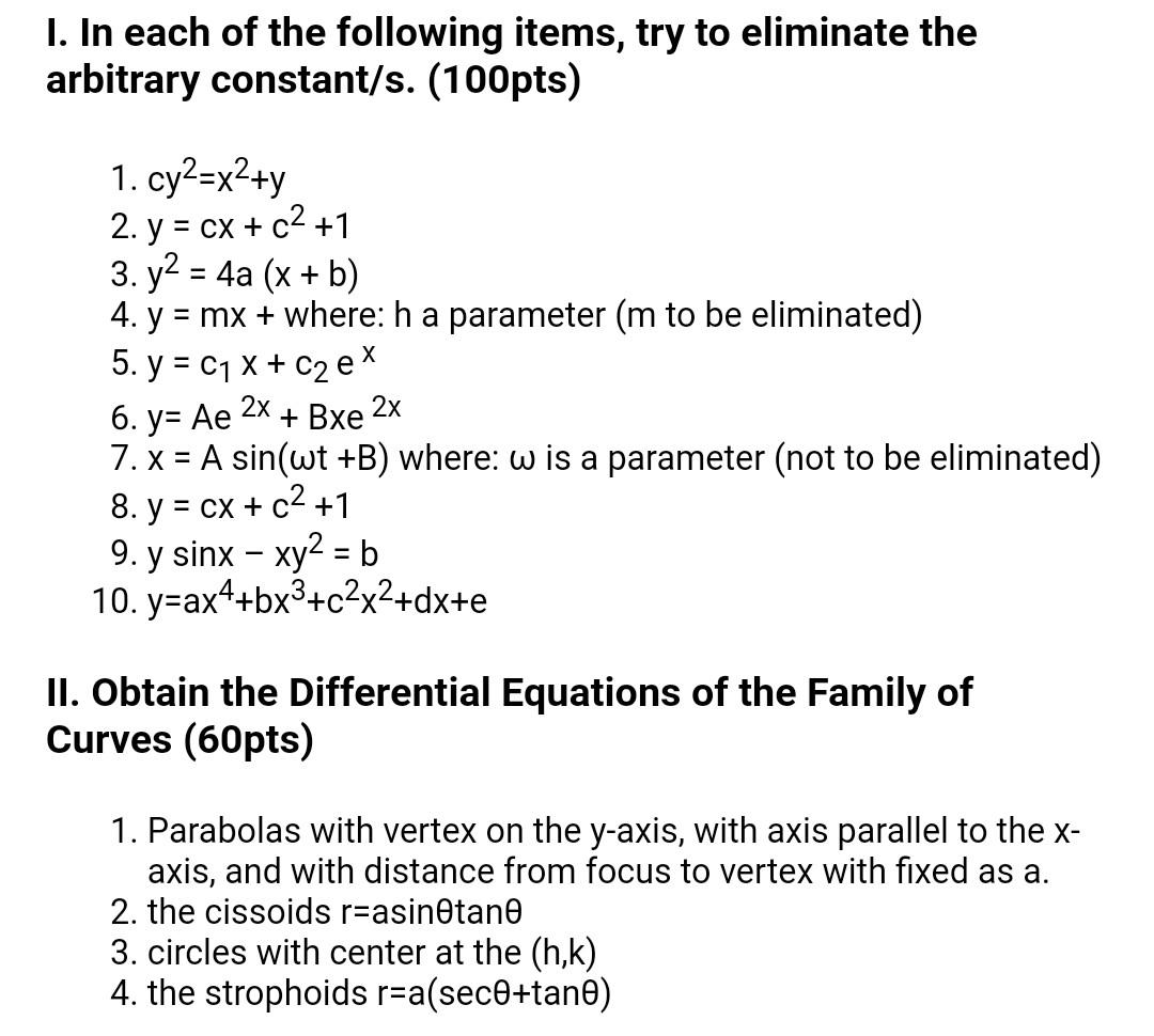 Solved I. In each of the following items, try to eliminate | Chegg.com