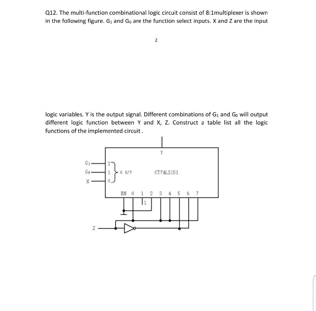 Solved Q12 The Multi Function Combinational Logic Circuit