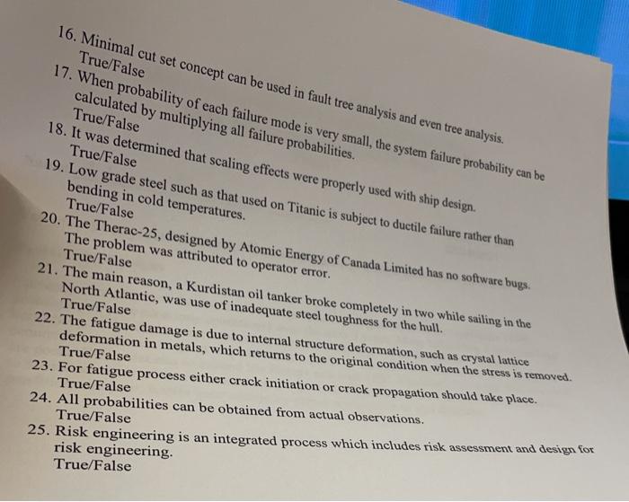 Solved 16. Minimal cut set concept can be used in fault tree | Chegg.com