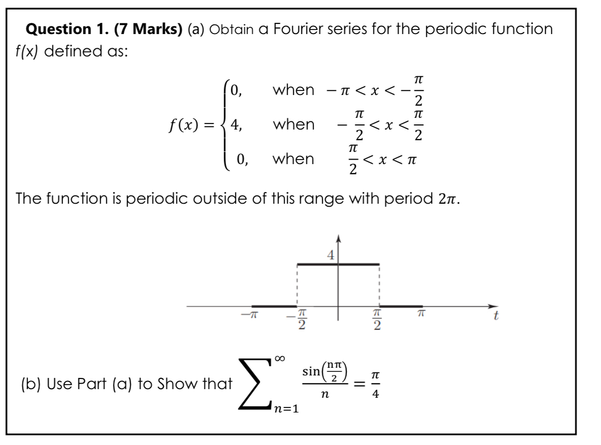 Solved Question 1. (7 ﻿Marks) (a) ﻿Obtain a Fourier series | Chegg.com