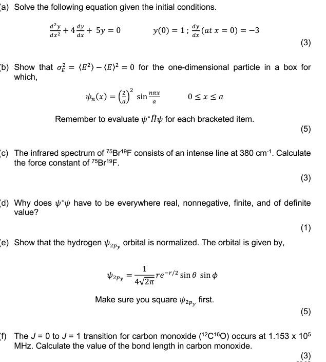 Solved (a) Solve the following equation given the initial | Chegg.com