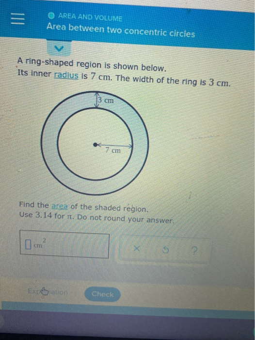 Solved AREA AND VOLUME Area between two concentric circles A | Chegg.com