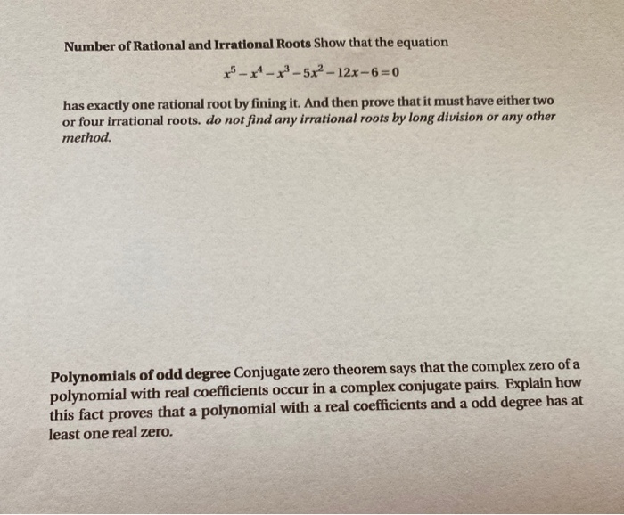Solved Number of Rational and Irrational Roots Show that the | Chegg.com