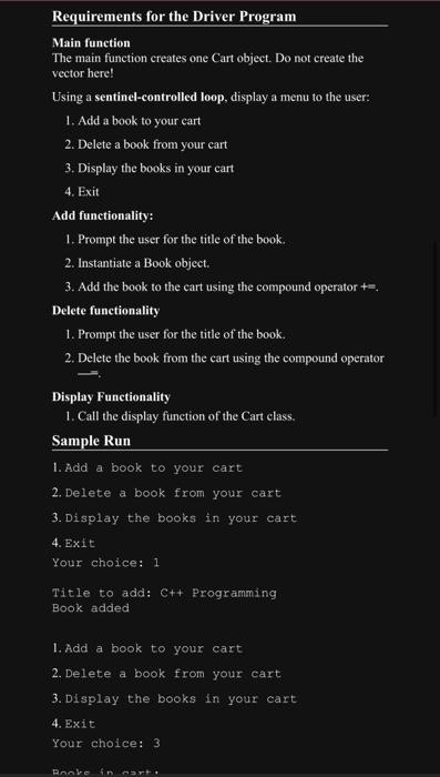 Solved File(s) to Submit: Book:h, Book.cpp, Carth, Cart.epp, | Chegg.com