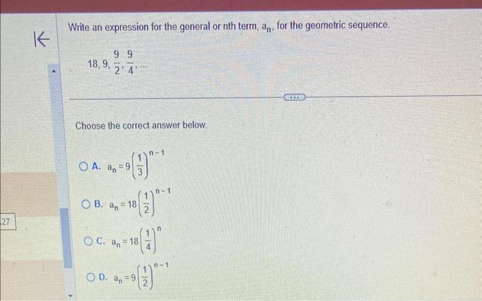 Solved Write an expression for the general or nth term, an, | Chegg.com